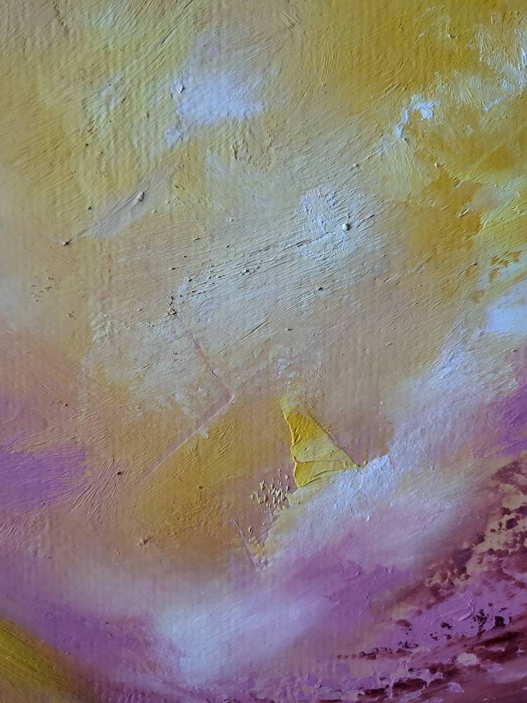 Pink and Yellow Abstract Landscape, Abstract Original Oil Painting ...