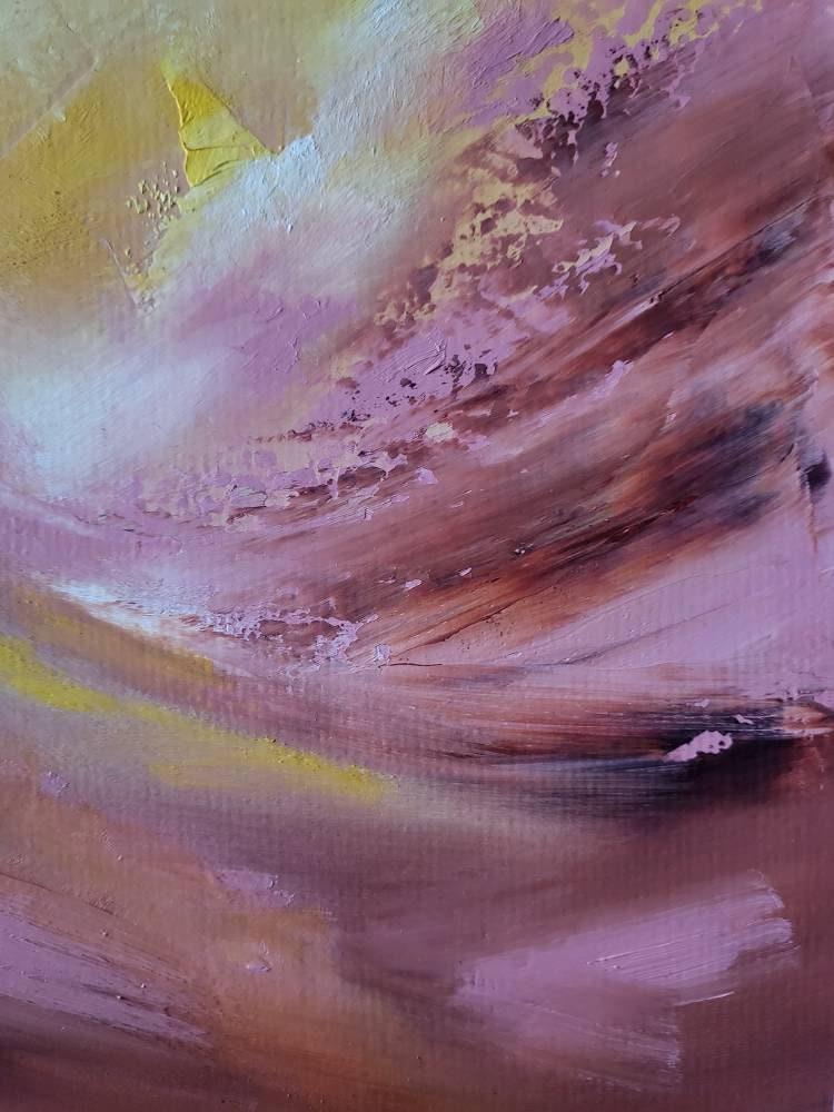 Pink and Yellow Abstract Landscape, Abstract Original Oil Painting ...