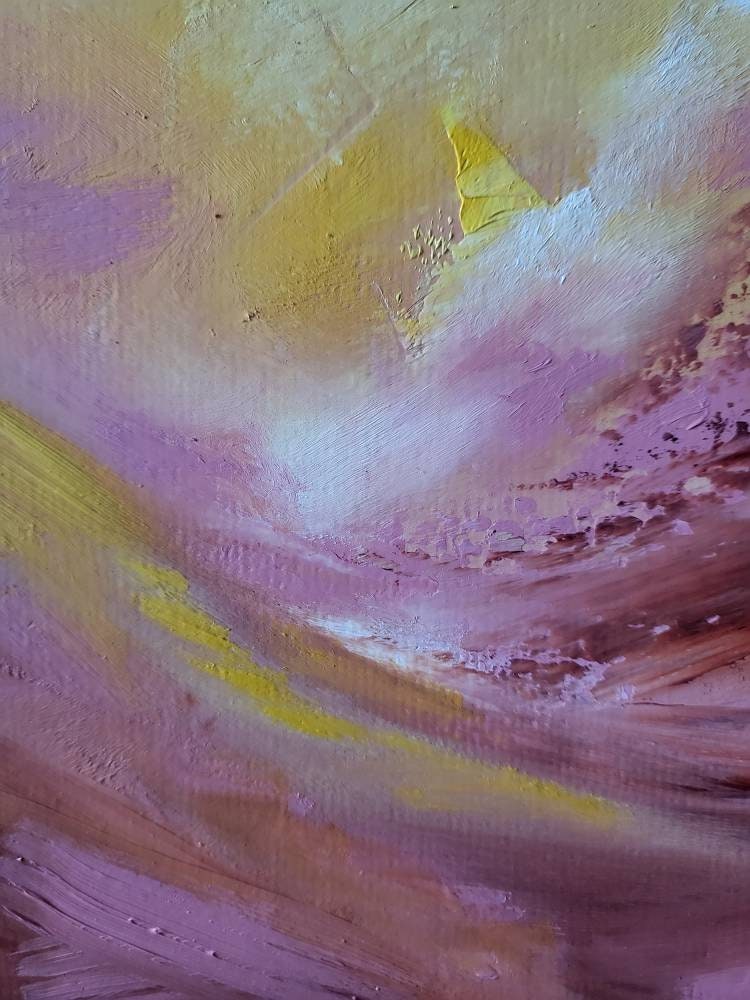 Pink and Yellow Abstract Landscape, Abstract Original Oil Painting ...
