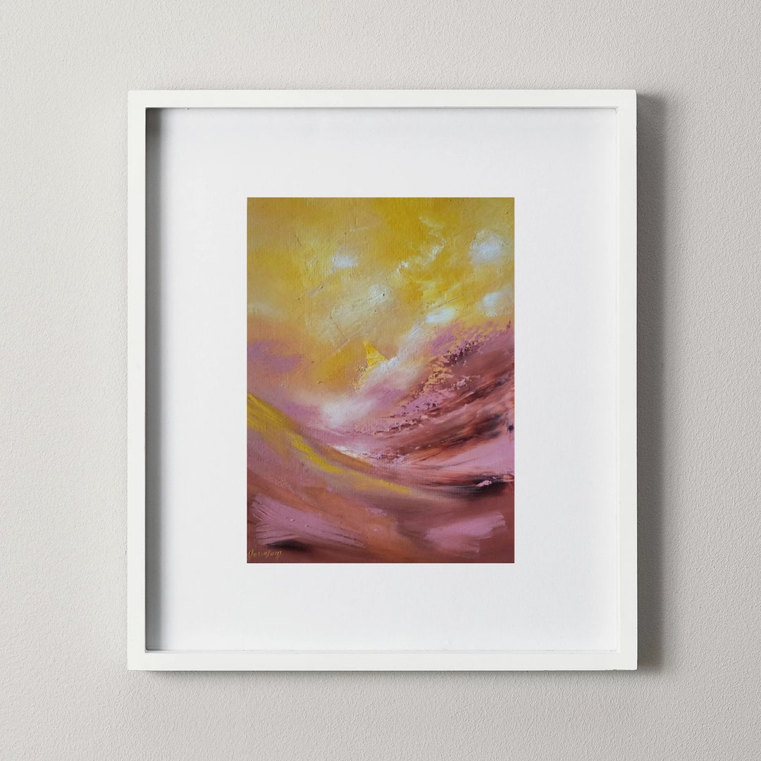 Pink and Yellow Abstract Landscape, Abstract Original Oil Painting ...