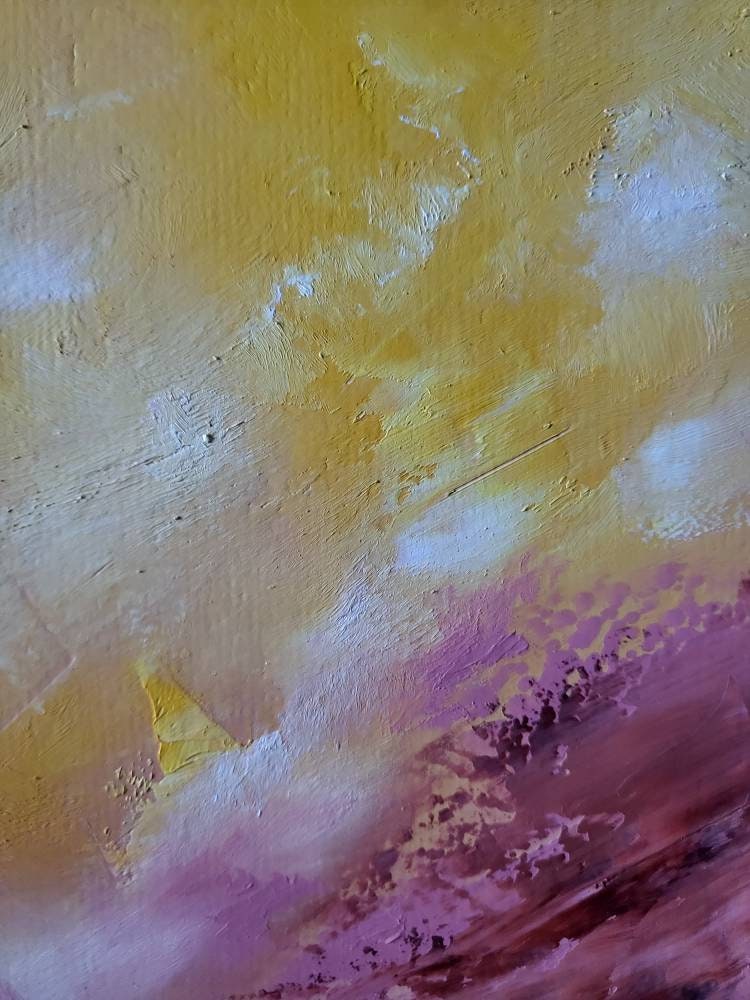 Pink and Yellow Abstract Landscape, Abstract Original Oil Painting ...