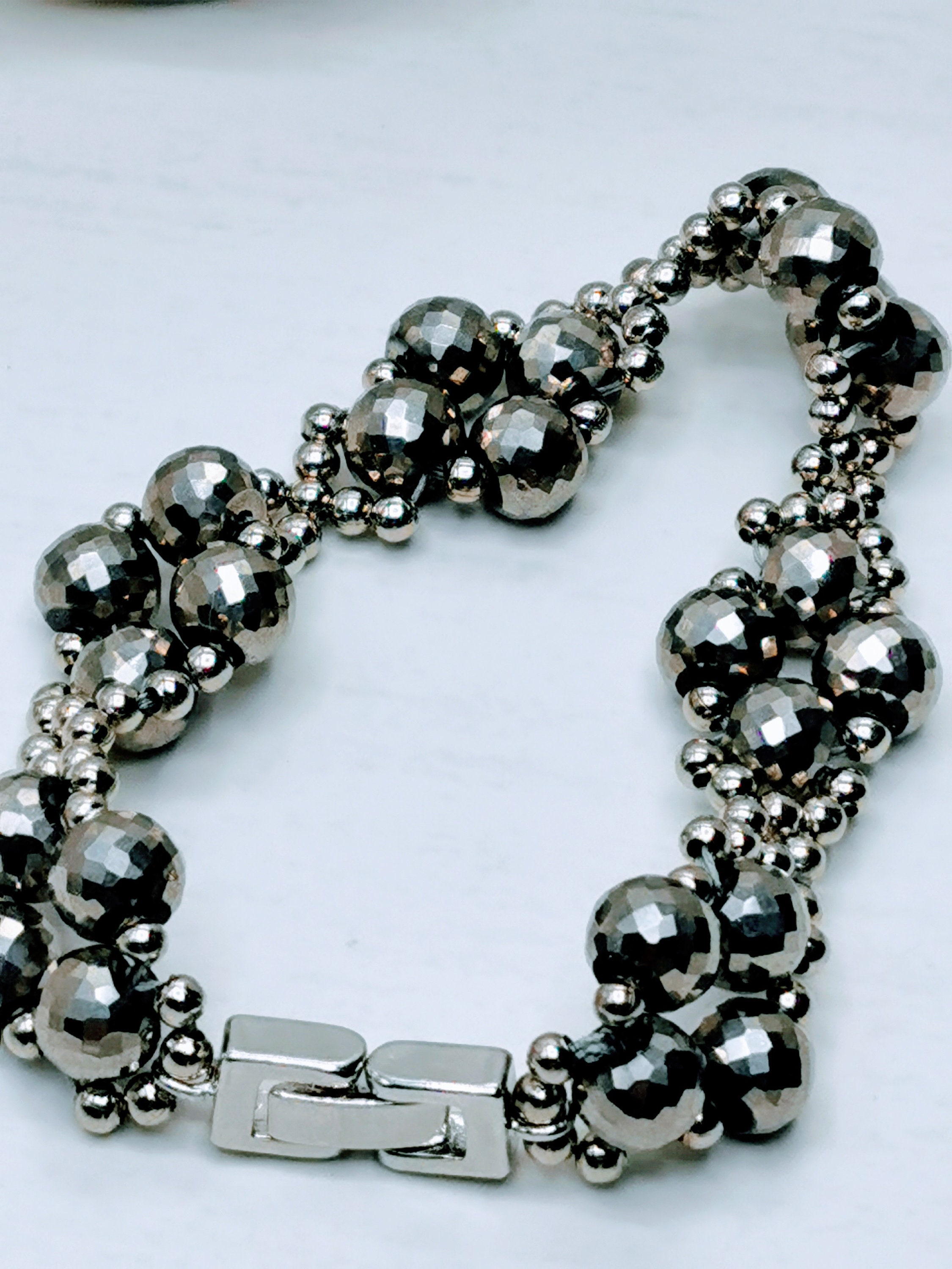 Discreet Bracelet With Platinum-colored Metal Beads Woven, Platinum ...