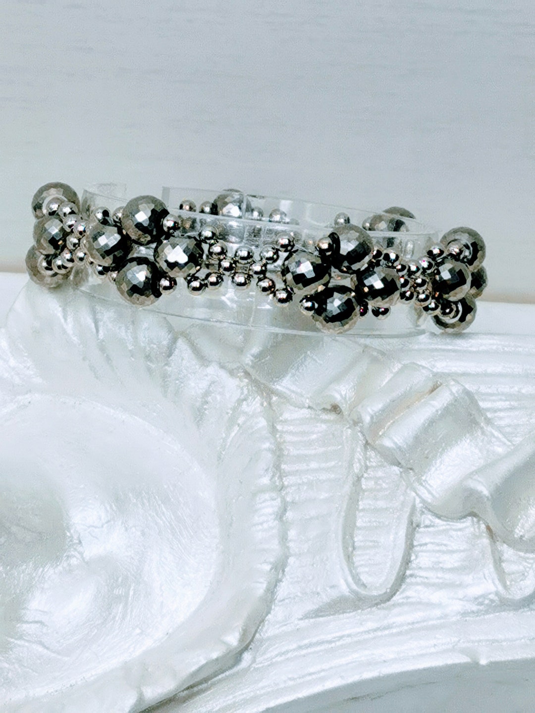 Discreet Bracelet With Platinum-colored Metal Beads Woven, Platinum ...