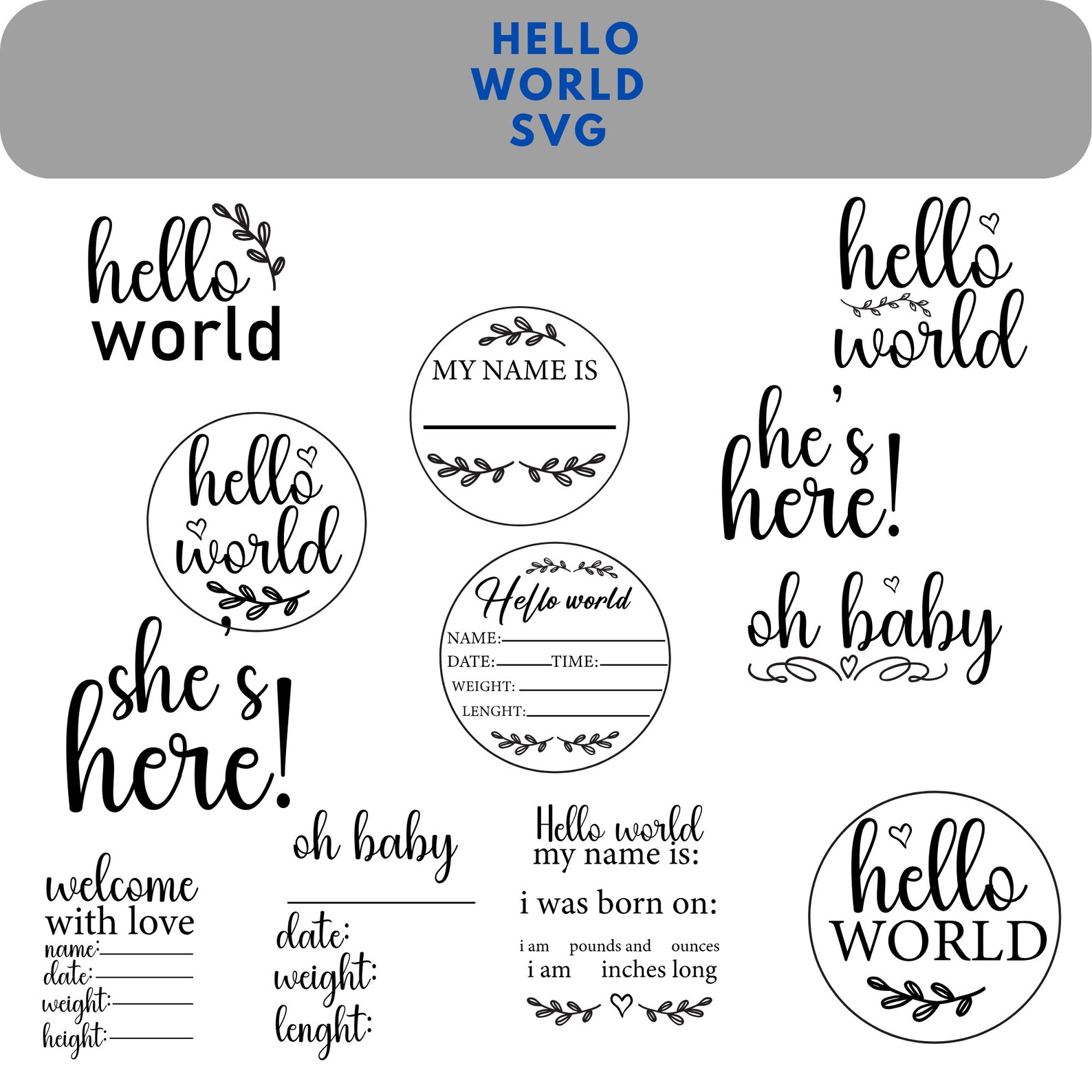Baby Announcement Svg Baby Stat Sign Svg Hello World Svg Welcome Baby ...
