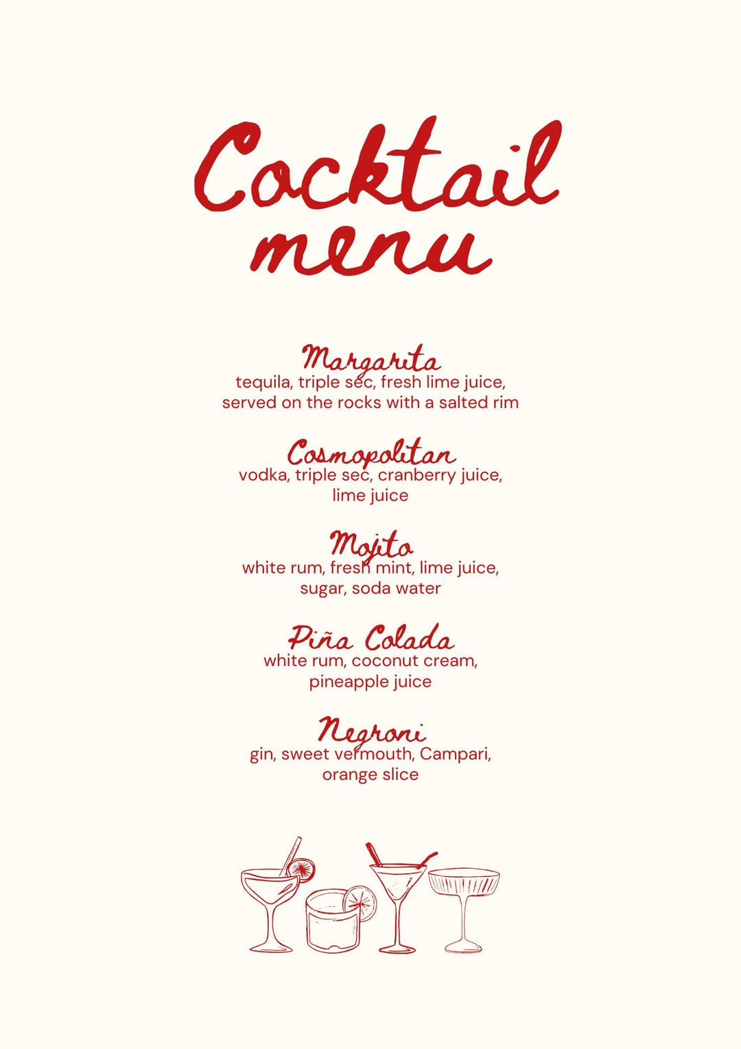 Cocktail Menu Printable • Vintage Bar Menu Sign • Drink Menu Template ...