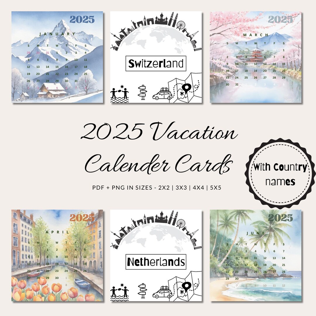 2025 Calendar Pocket Cards, Vacation Themes, Monthly Desk Calendar ...