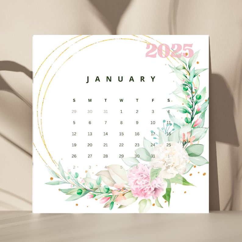 2025 Calendar Pocket Cards, Floral Themes, Monthly Desk Calendar ...