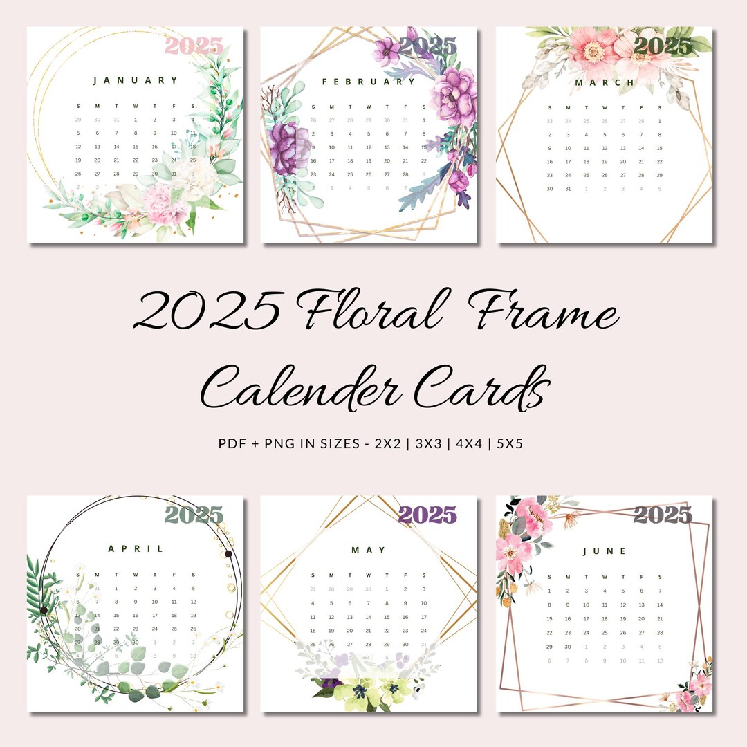 2025 Calendar Pocket Cards, Floral Themes, Monthly Desk Calendar ...