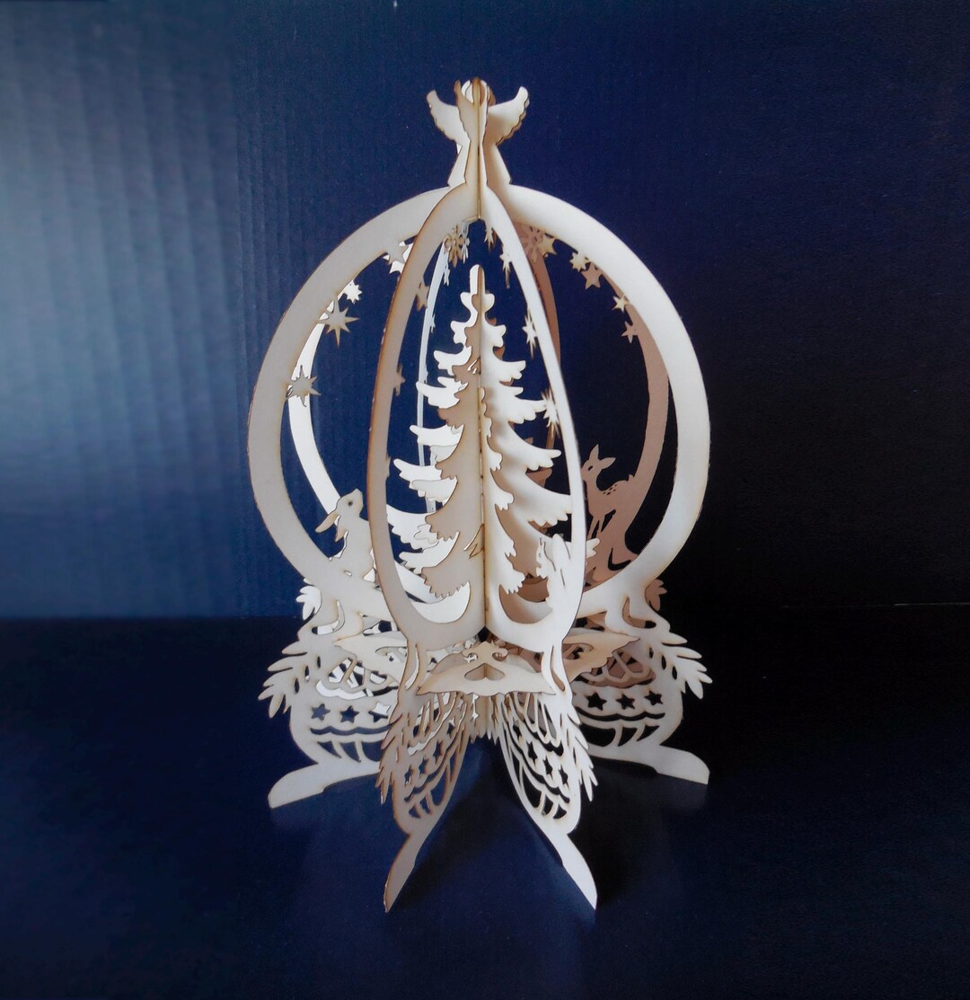 Paper Cutting Template With Christmas Tree - Snow Globe (digital ...