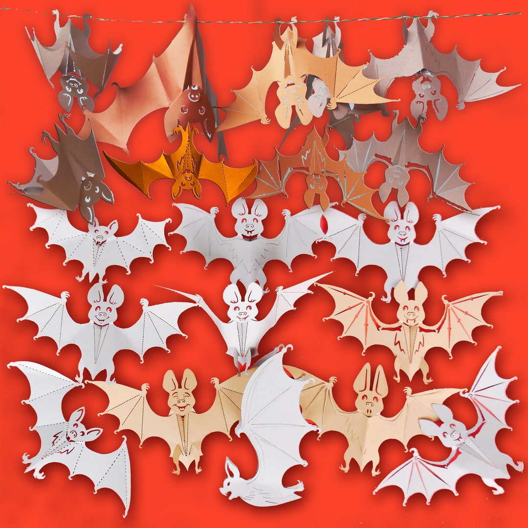 Group of Paper 3D Bats, Bat Cutouts, Bat SVG, Bats Digital Kit, Group ...
