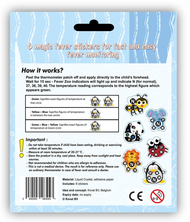 FEVER ZOO - Stick-on Fever Indicators - Temperature Monitoring for Kids ...