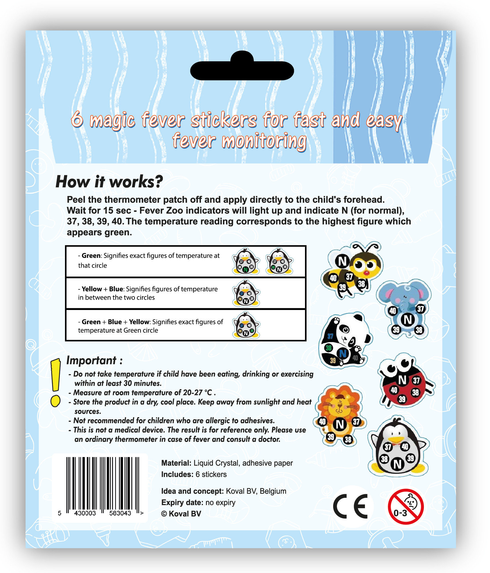 FEVER ZOO - Stick-on Fever Indicators - Temperature Monitoring for Kids ...