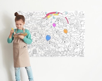XXL Giant Coloring Poster With Home Indoor Activities for Kids Unicorns ...