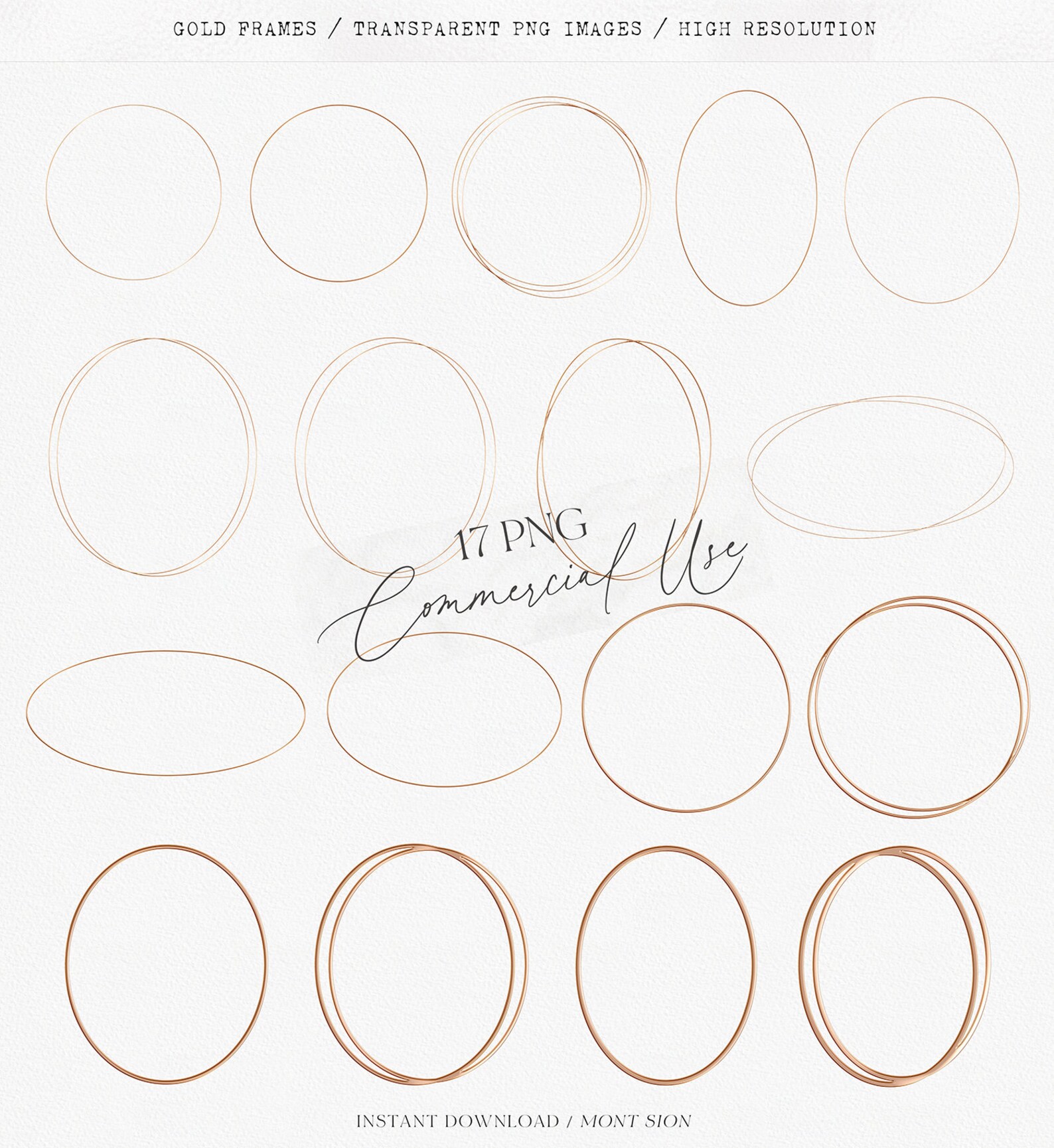 Gold Circle Frame Clipart Set, Logo Frame PNG, Gold Round Border Clip ...