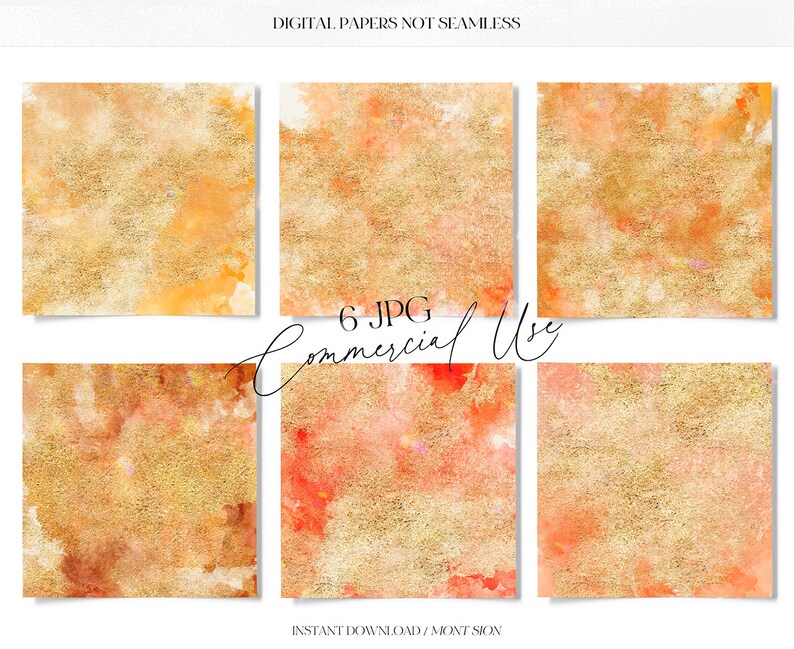 Watercolor Gold Glitter Digital Paper, Orange/gold Background, 6 JPG ...