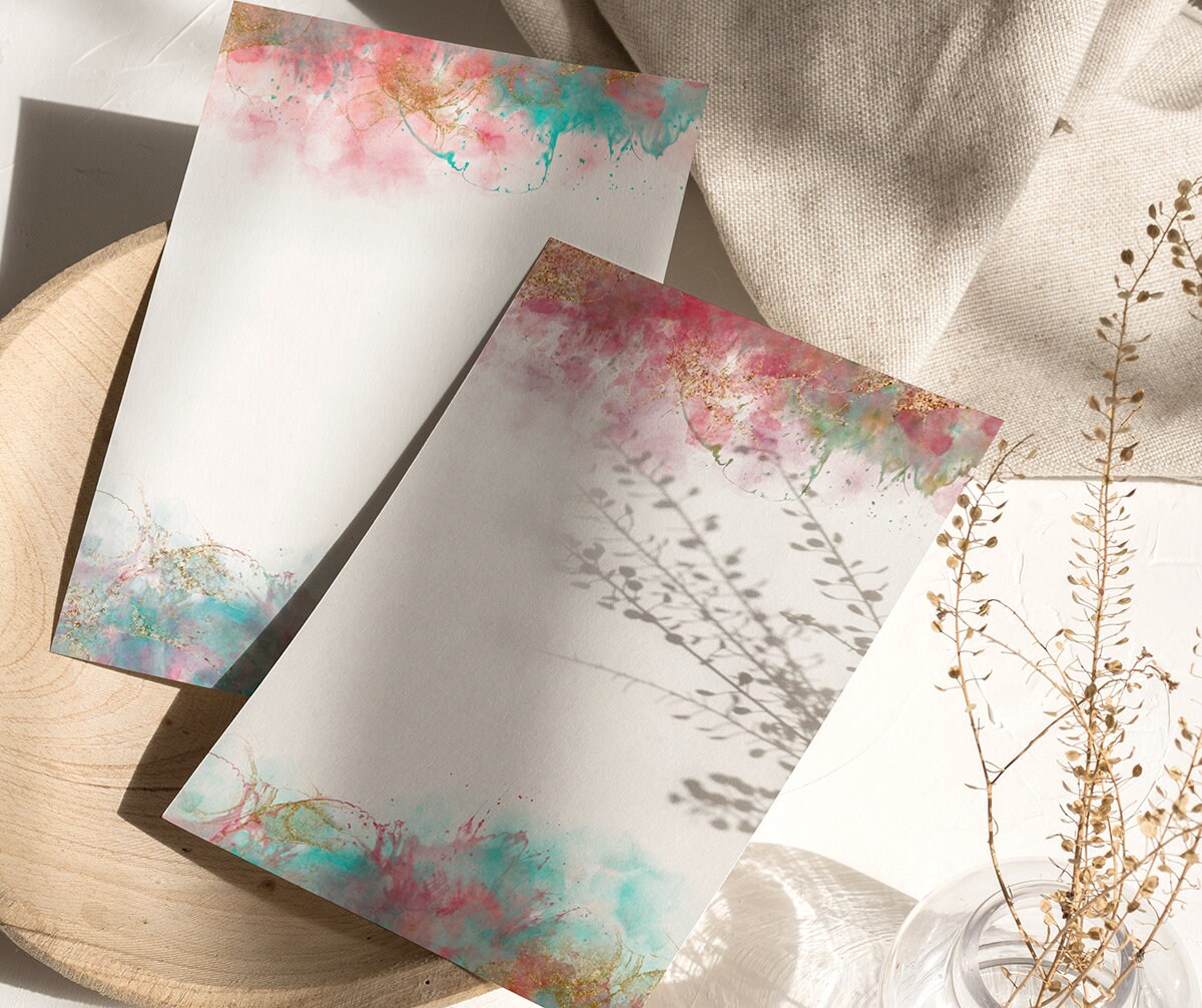 Alcohol Ink Borders Clip Art Set, Pink/red/mint/gold/aesthetic Clipart ...