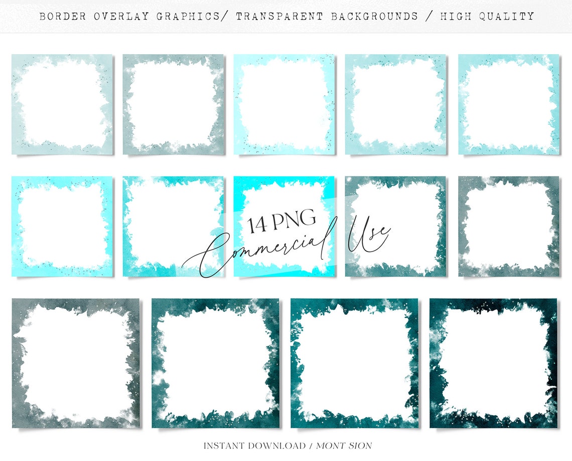 Abstract Borders Clipart, Watercolor Glitter/blue Green Border ...