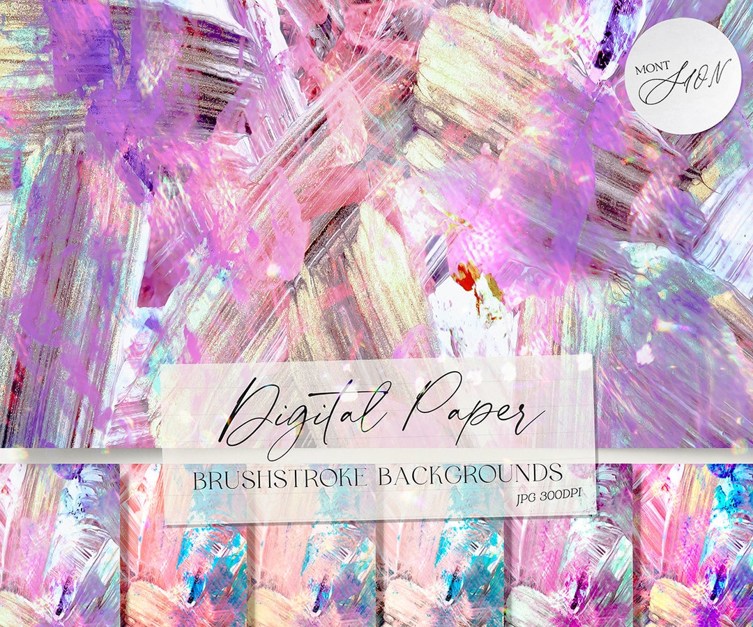 Brushstroke Digital Paper, Purple Pink Blue Paint/acrylic Painted ...