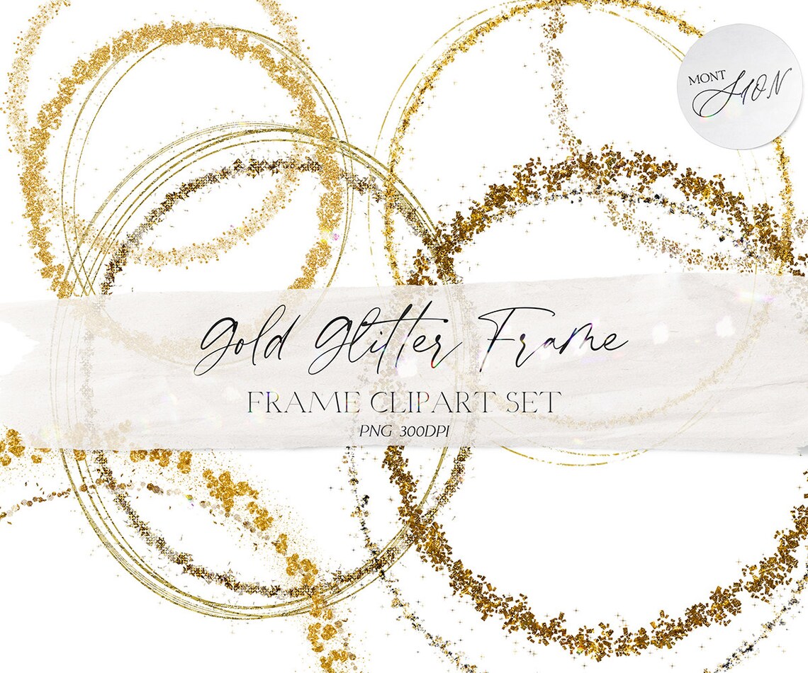 19 Gold Sparkle Frames Clip Art, Glitter Circle/round Border Frames ...