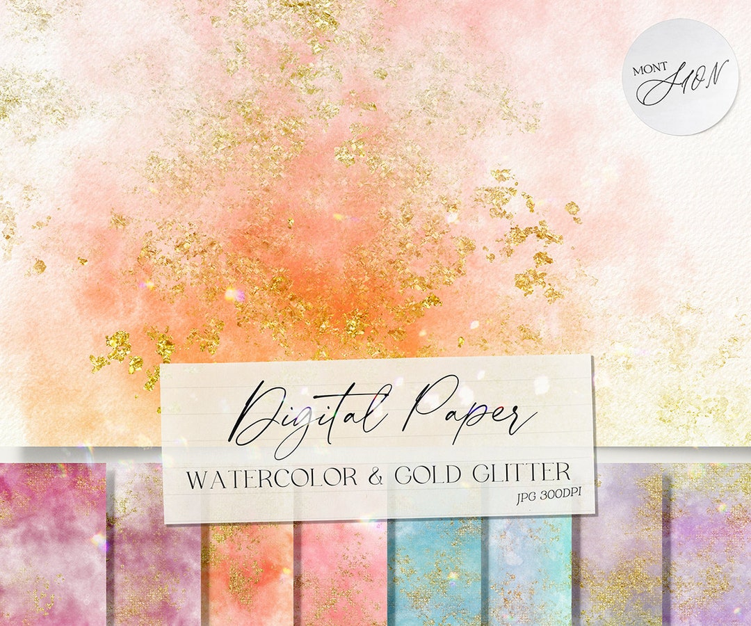 21 Watercolor Gold Glitter Digital Paper, Colorful/glitter Background ...