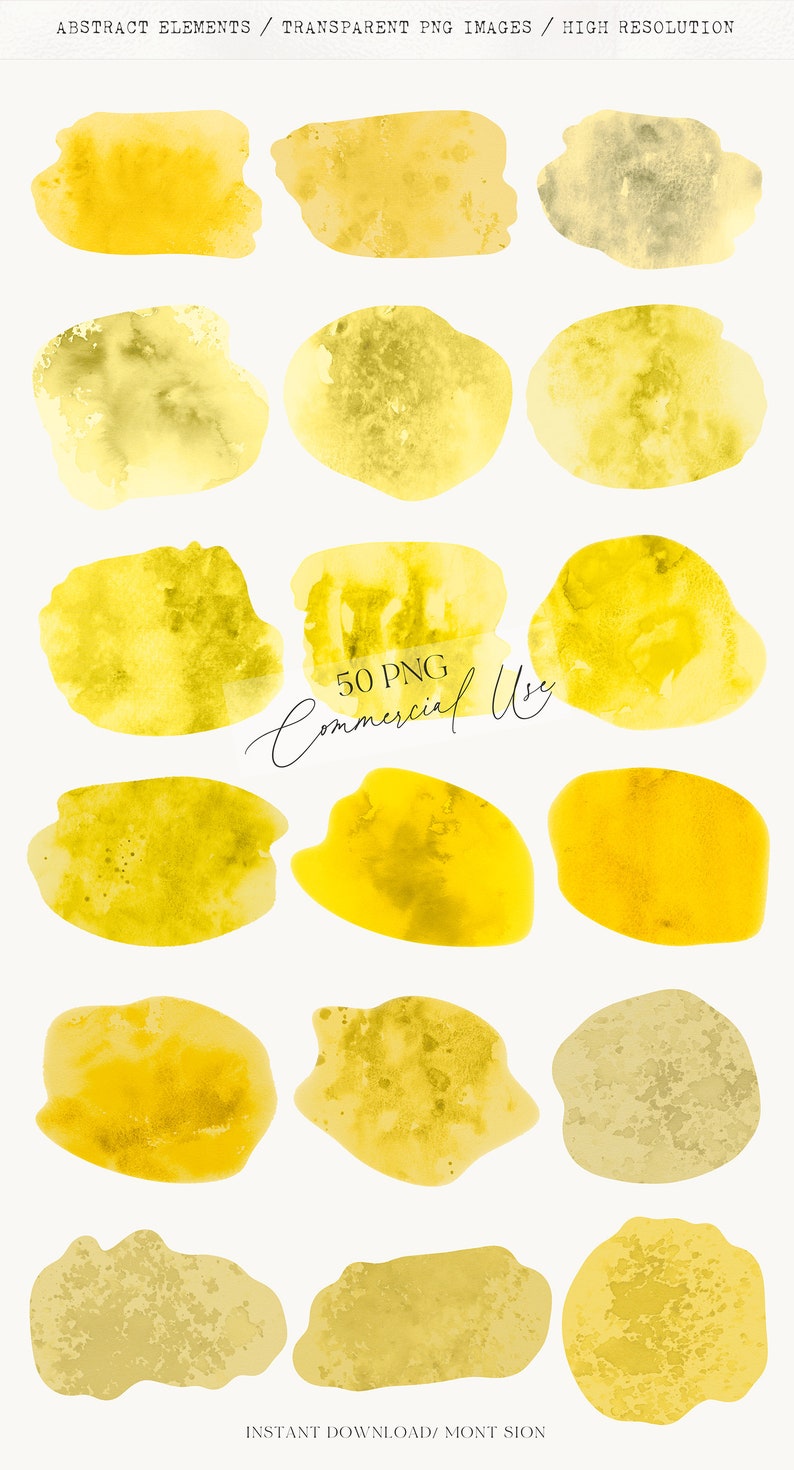 56 Yellow Abstract Clipart Set, Abstract Shapes+gold Splatters+seamless ...