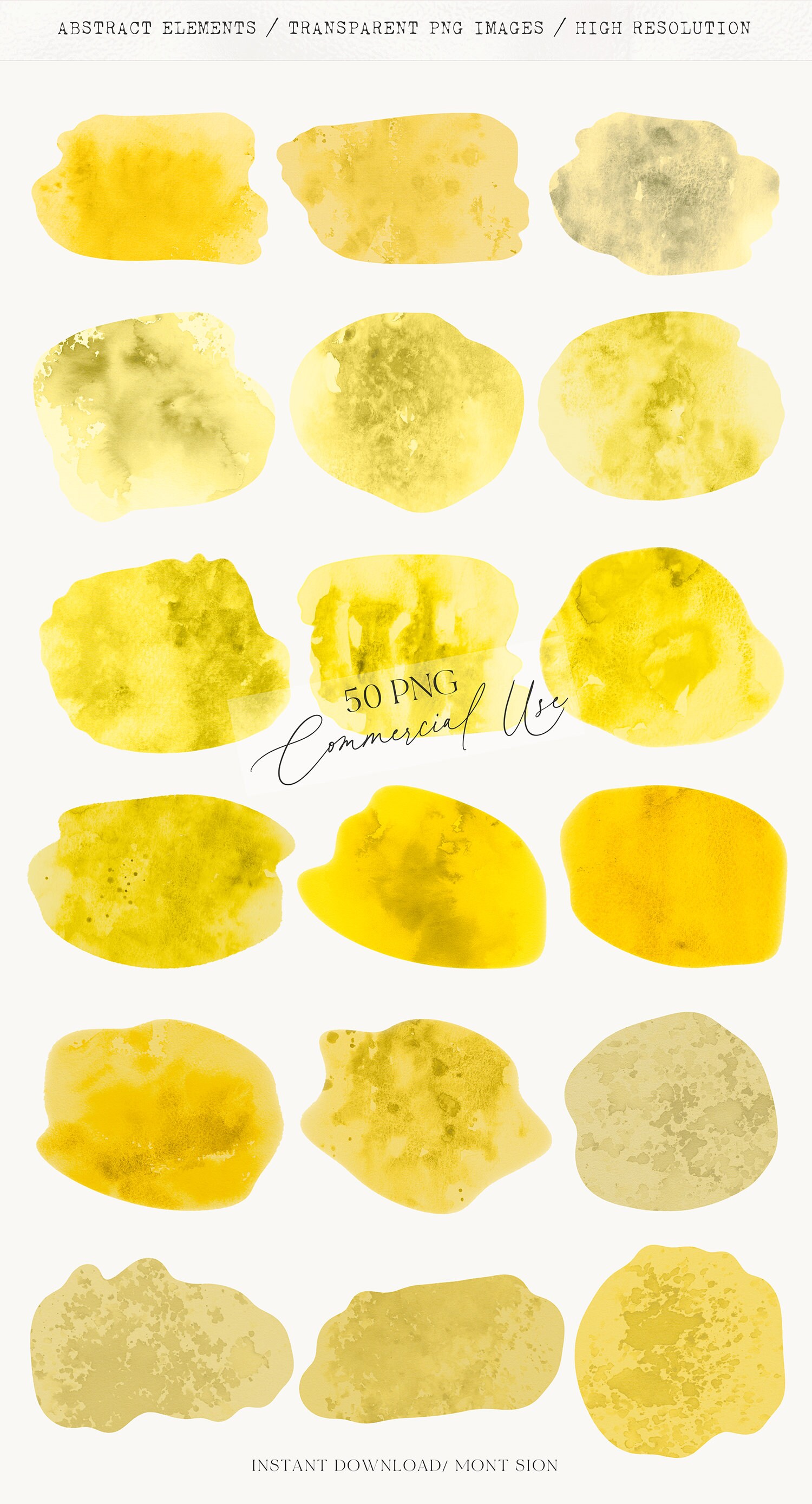 56 Yellow Abstract Clipart Set, Abstract Shapesgold Splattersseamless ...