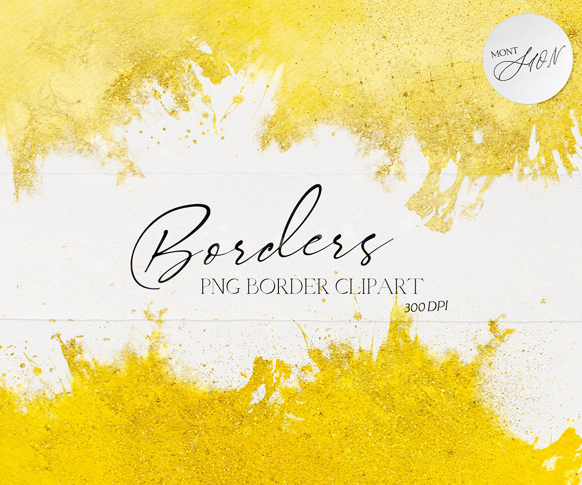 Yellow Abstract Borders Clipart, Yellow Watercolor/gold Glitter Border ...