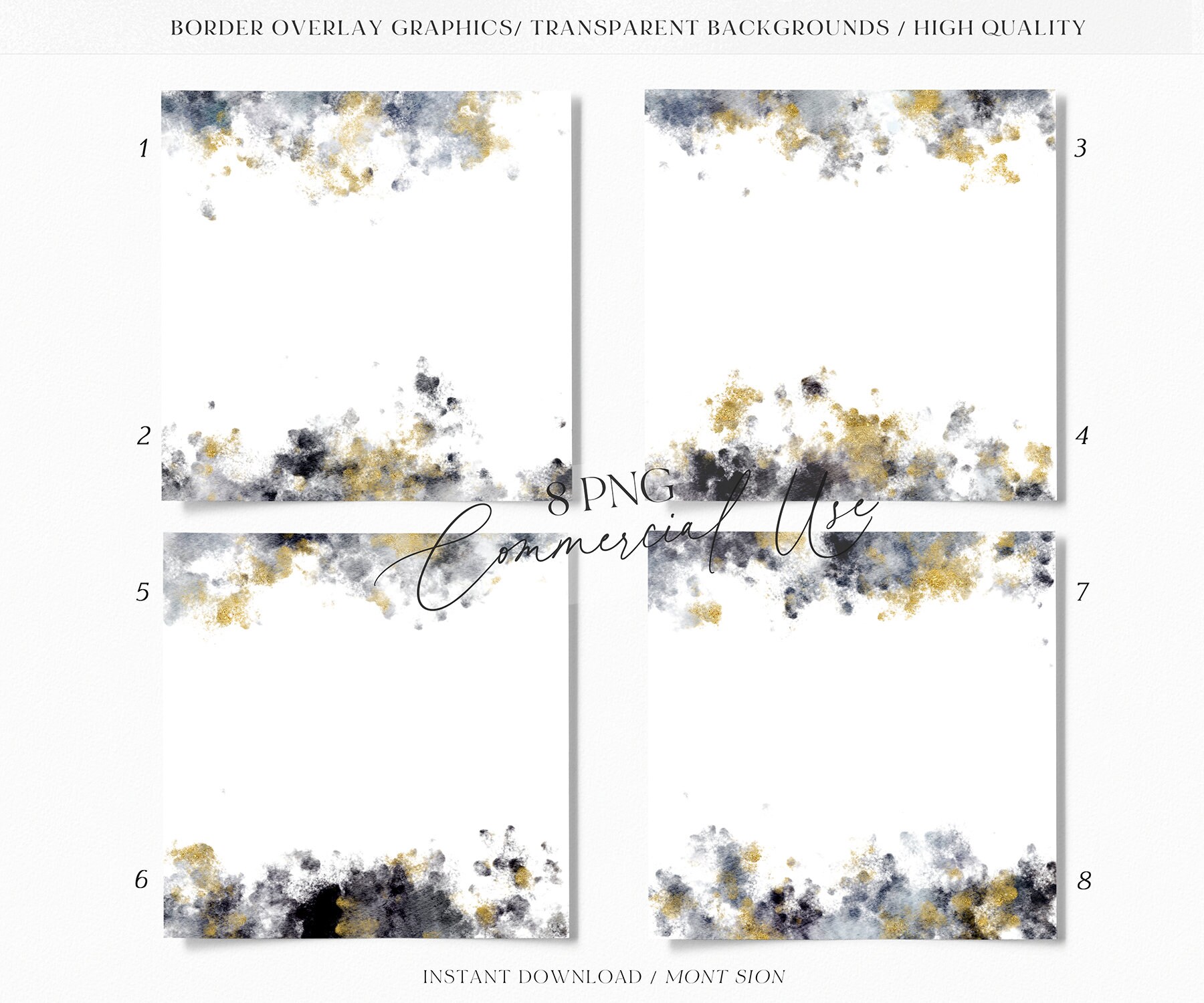 Abstract Borders Clipart, Watercolor Gold/navy Blue Border, Watercolor ...
