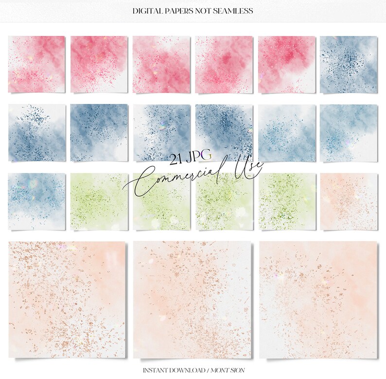 21 Glitter Splatter Digital Paper, Blue/red/green/beige Pink Background ...