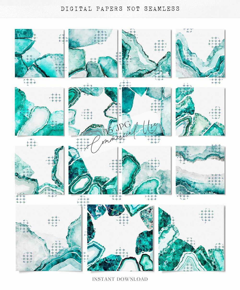 Abstract Gemstone Digital Papers, Watercolor Gemstone Border ...