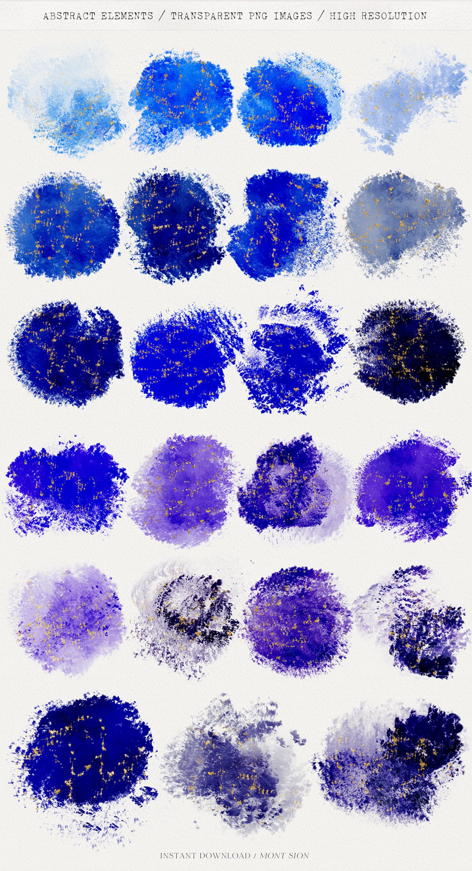 46 Abstract Watercolor Clip Art, Blue Watercolor/gold Glitter/shapes ...
