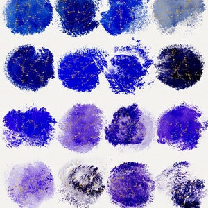 46 Abstract Watercolor Clip Art, Blue Watercolor/gold Glitter/shapes ...