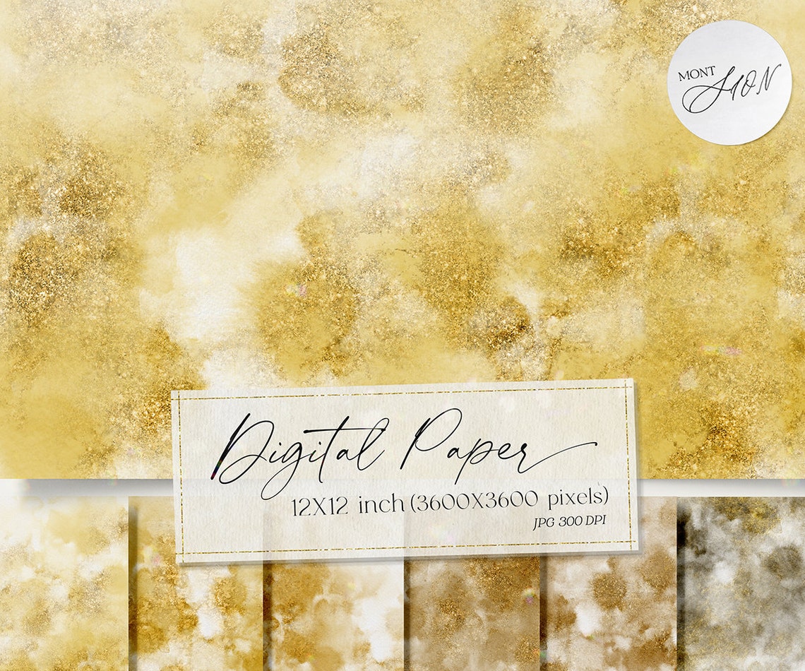 Abstract Digital Paper, Gold Watercolor Background, Gold Abstract ...