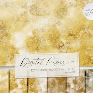 Abstract Digital Paper, Gold Watercolor Background, Gold Abstract ...