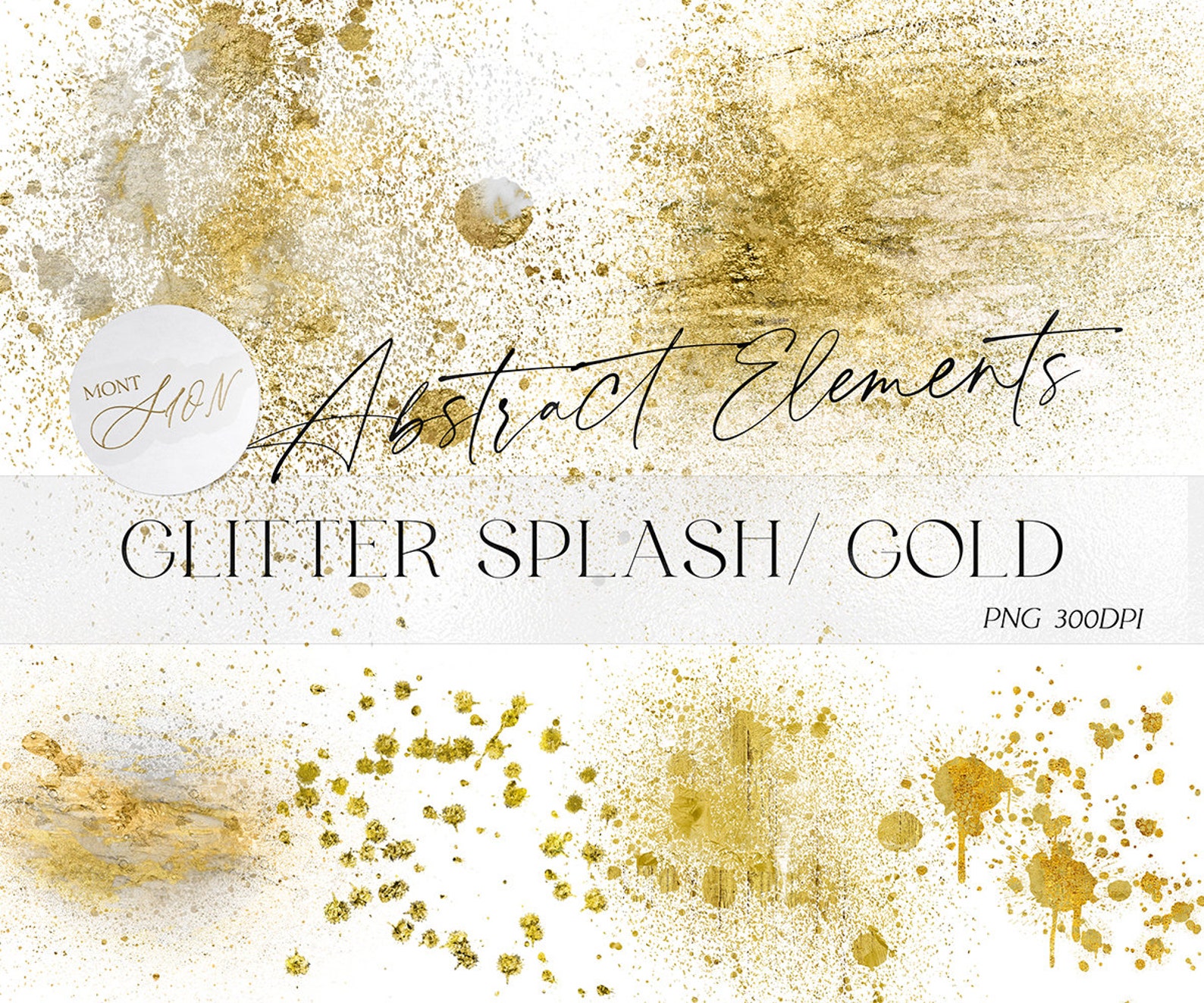 Gold Abstract Design Element, Aesthetic Gold Clipart Set, Gold/glitter ...