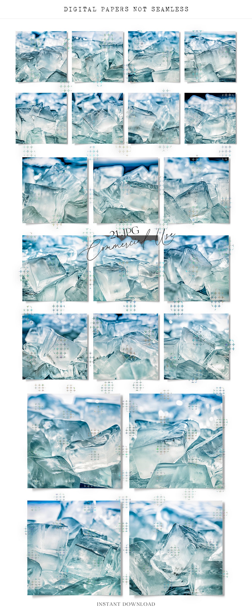 Ice Digital Paper Pack, Frozen Ice Cube Backgrounds, Digital Craft ...