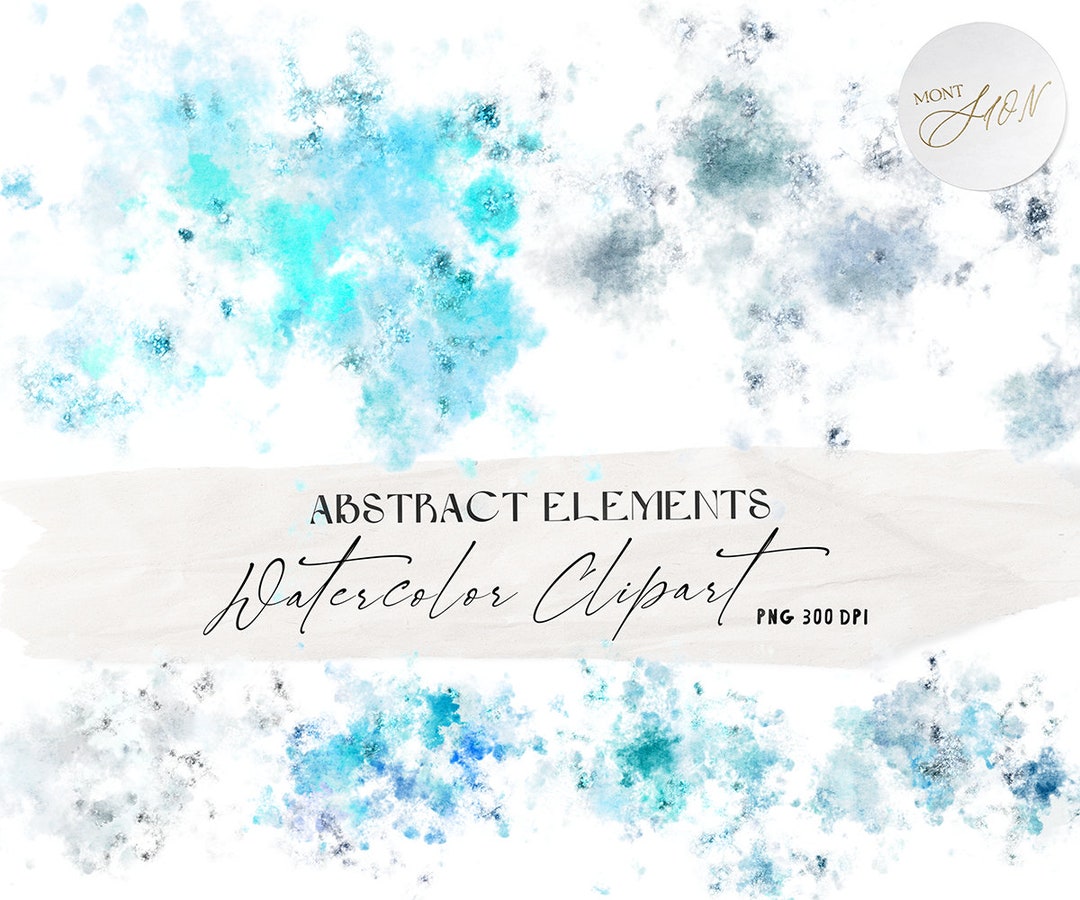60 Abstract Watercolor Clip Art Set, Blue Watercolor Glitter Shapes PNG ...