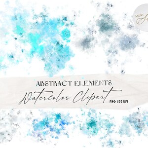 60 Abstract Watercolor Clip Art Set, Blue Watercolor Glitter Shapes PNG ...