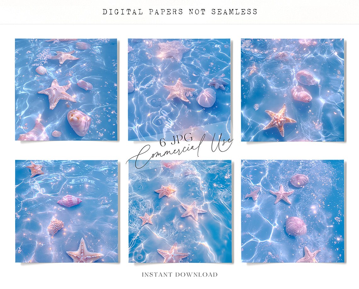 Starfish Underwater Digital Papers, Sea Aesthetic Backgrounds, Digital ...
