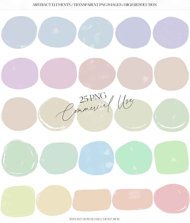 Pastel Abstract Clipart Set, Pastel Color/circle Shape/25 PNG Files ...