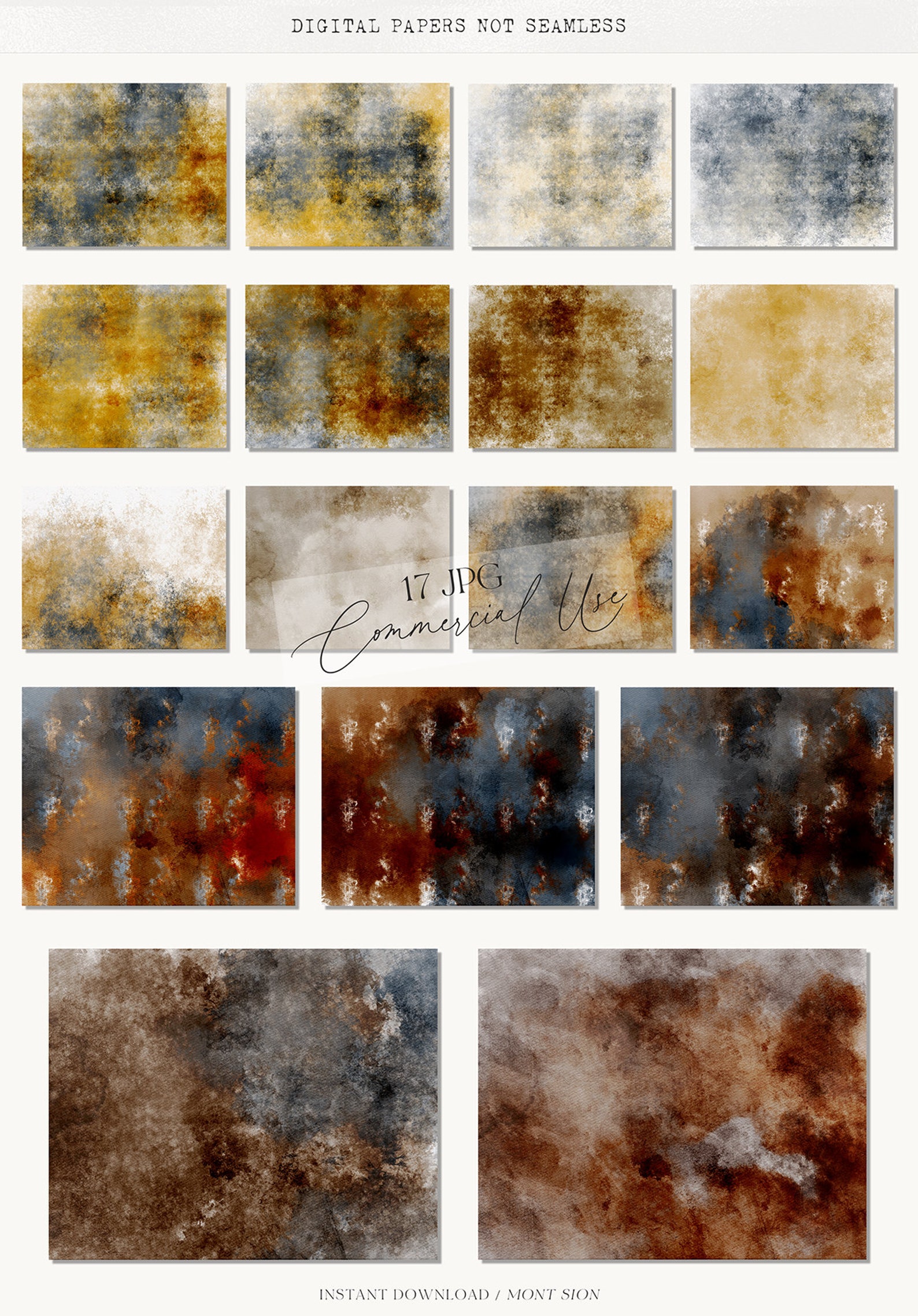 Watercolor Digital Paper Pack, Navy-yellow-brown/abstract Watercolor ...
