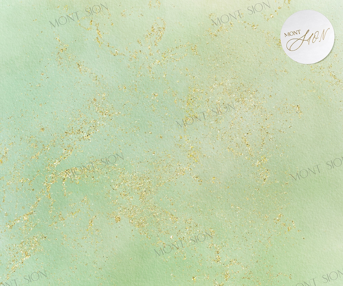 Green Watercolor Digital Paper, Green and Gold Glitter Background, 6 ...