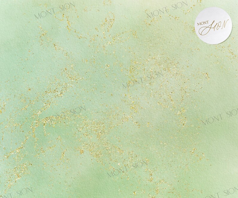 Green Watercolor Digital Paper, Green and Gold Glitter Background, 6 ...