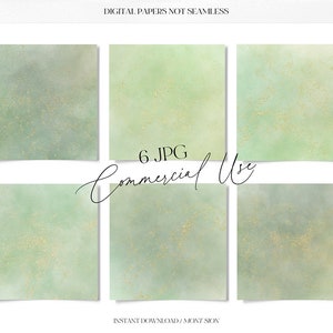 Green Watercolor Digital Paper, Green and Gold Glitter Background, 6 ...