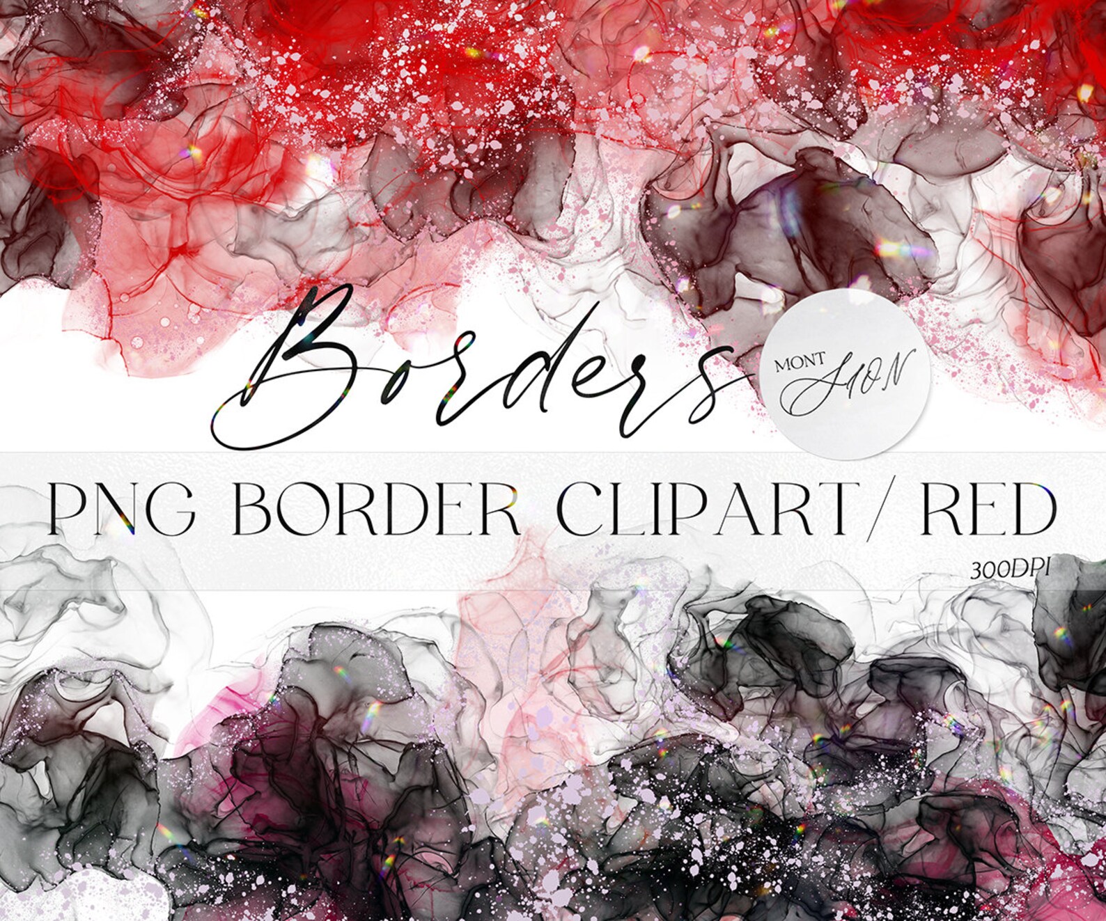Alcohol Ink Borders Clip Art Set Red/black/aesthetic Border - Etsy