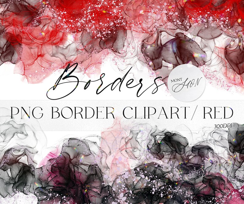 Alcohol Ink Borders Clip Art Set Red/black/aesthetic Border - Etsy
