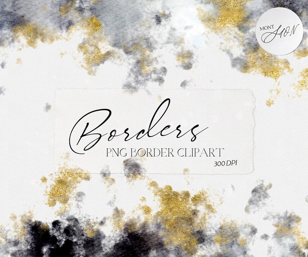 Abstract Borders Clipart, Watercolor Gold/navy Blue Border, Watercolor ...