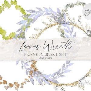 Leaves Wreath Clip Art Set, Floral Frame/glitter/logo PNG, Transparent ...