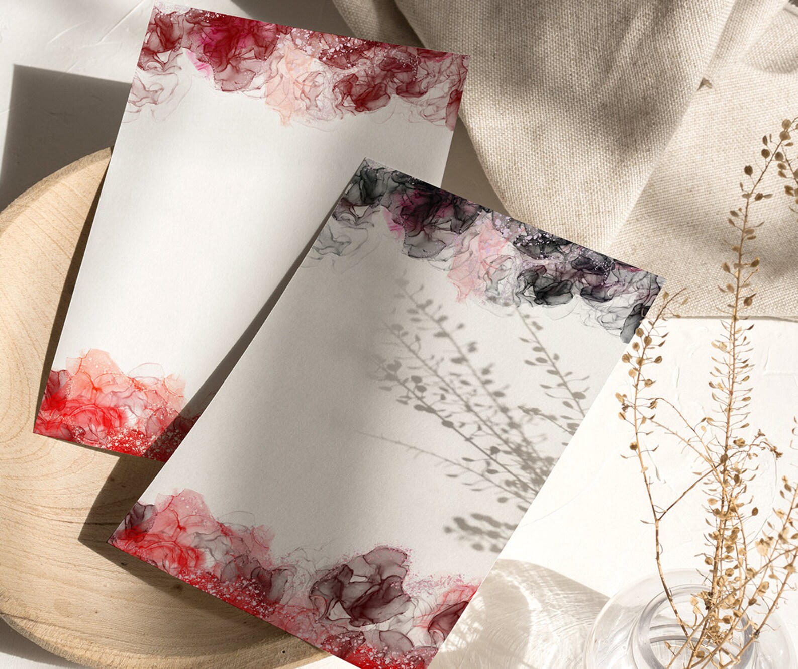 Alcohol Ink Borders Clip Art Set, Red/black/aesthetic Border Clipart, 8 ...