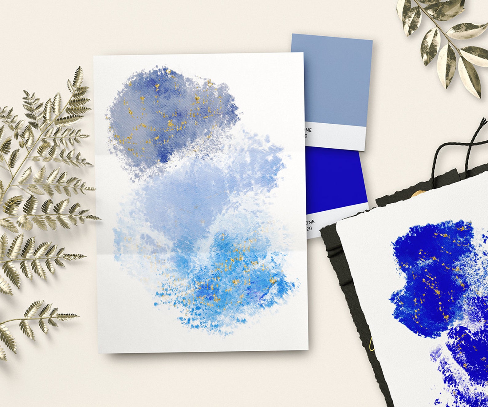 46 Abstract Watercolor Clip Art, Blue Watercolor/gold Glitter/shapes ...